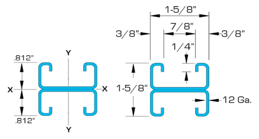 eSTRUT™ Cold Form Strut Channel, 12 Gauge, 1-5/8" x 1-5/8" Back-to-Bac ...
